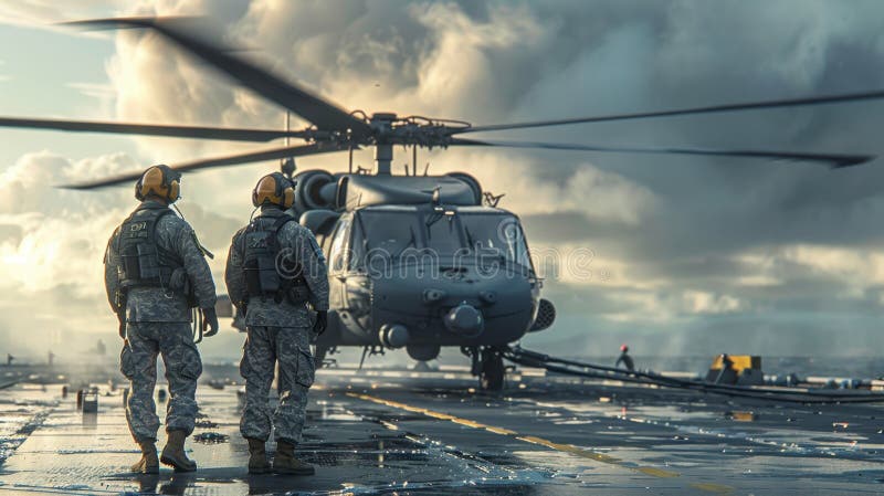 Two Pilots are Discussing a Flight Plan Against the Background of a ...