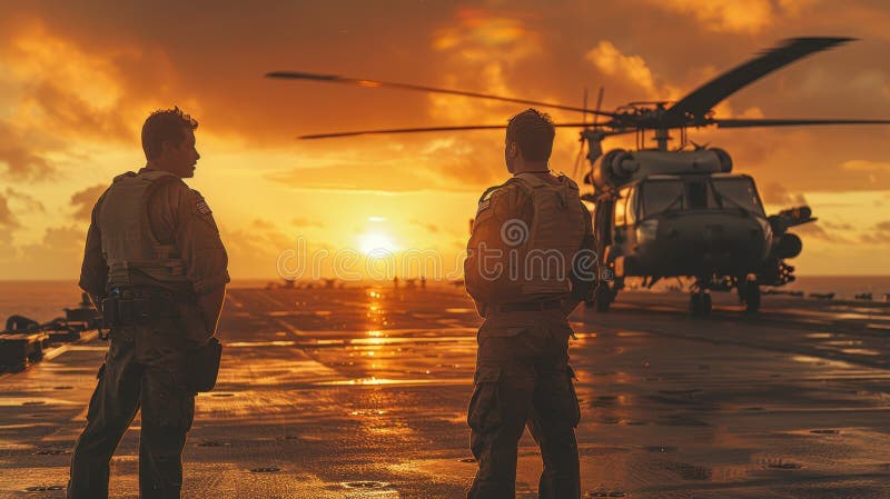 Two Pilots are Discussing a Flight Plan Against the Background of a ...