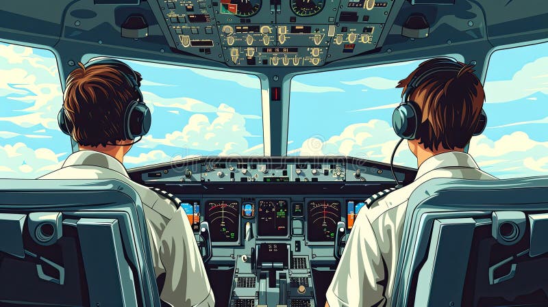 Two Pilots are Sitting in the Cockpit of an Airplane Stock Illustration ...