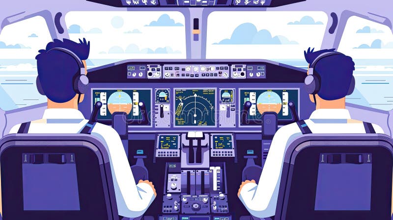 Two Pilots are Sitting in the Cockpit of an Airplane Stock Image ...