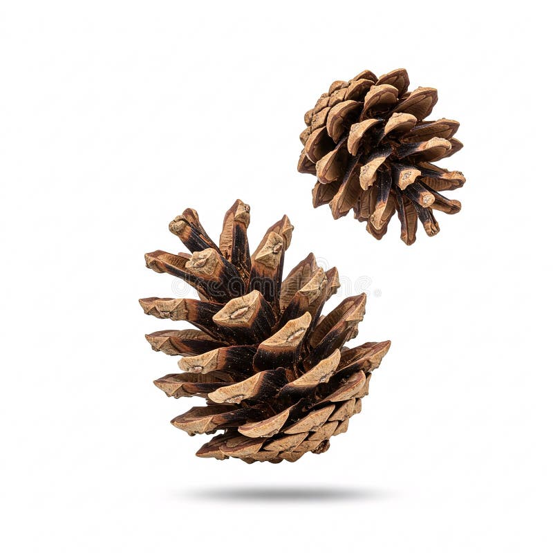 Two Pine Cones Falling Isolated on a White Background Stock ...