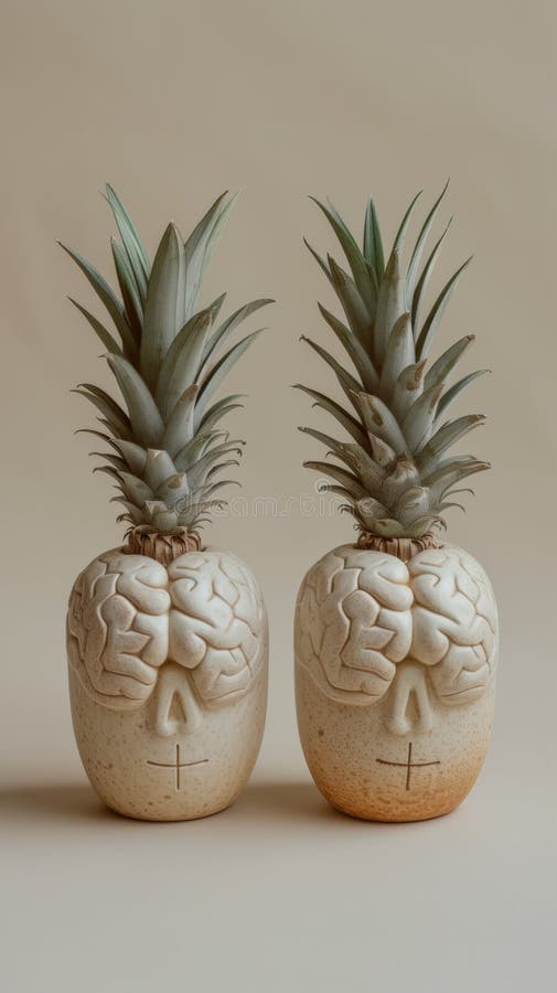 Two Pineapple Heads with Faces Made Out of Clay, AI Stock Illustration ...