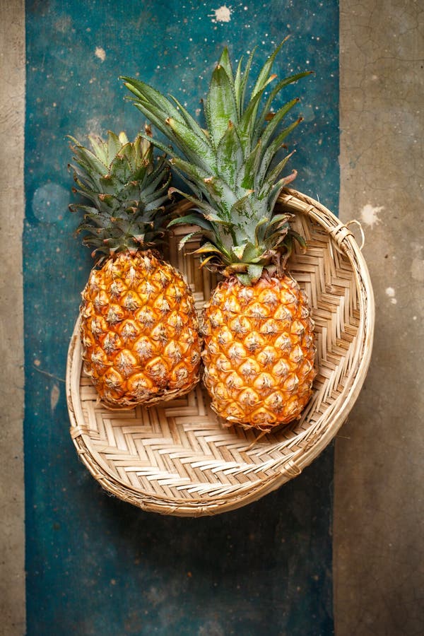 Two Pineapples in a Basket of Wicker Stock Image - Image of life ...