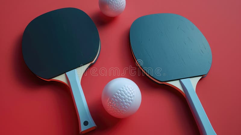 Two Ping Pong Paddles and a Ball on a Red Surface Stock Photo - Image ...