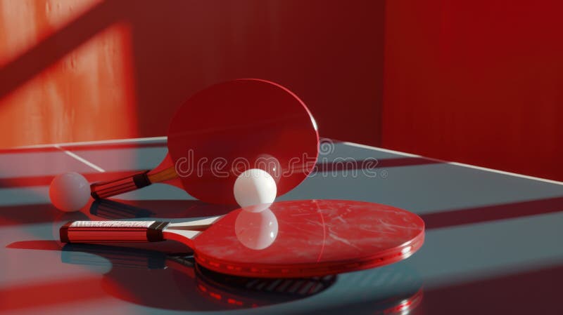 Two Ping Pong Paddles and a Ball on a Table Stock Image - Image of ...