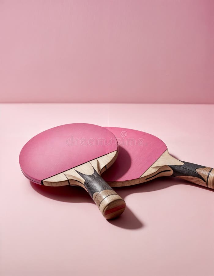 Two Ping Pong Paddles Resting on Pink Surface Stock Illustration ...