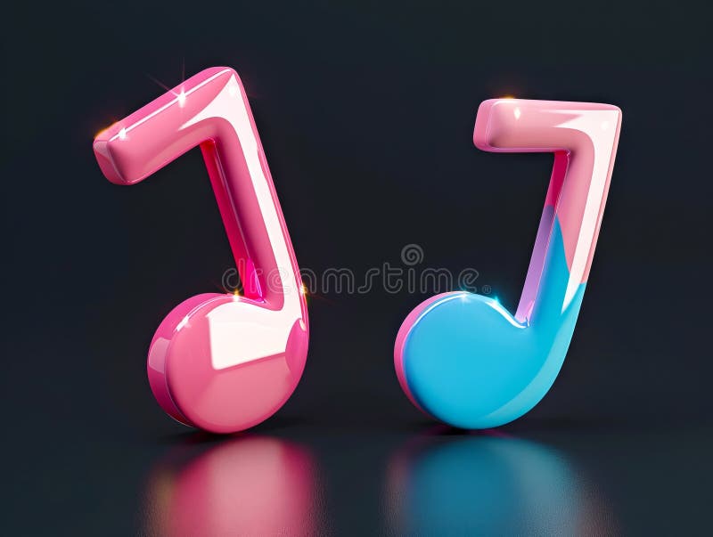 Two Pink and Blue Musical Notes on a Black Background Stock Photo ...