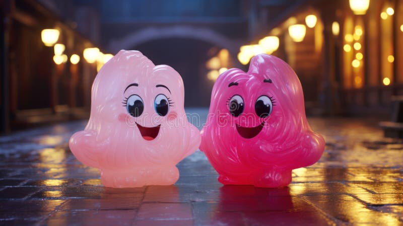 Two Pink and Blue Plastic Objects on a Brick Walkway, AI Stock Photo ...