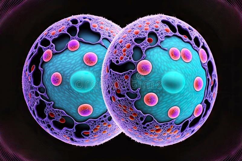 Two Pink Blue Spherical Cells in Process of Cell Division Stock ...