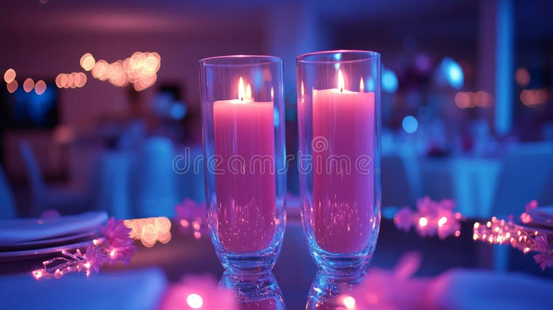 Two Pink Candles Glow Brightly in Glass Holders Stock Illustration ...