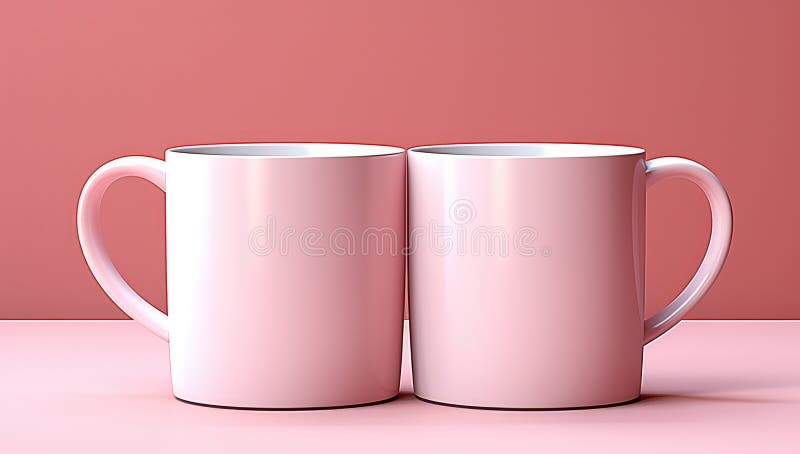Two Pink Coffee Mugs and a Pink Surface Stock Photo - Image of ...