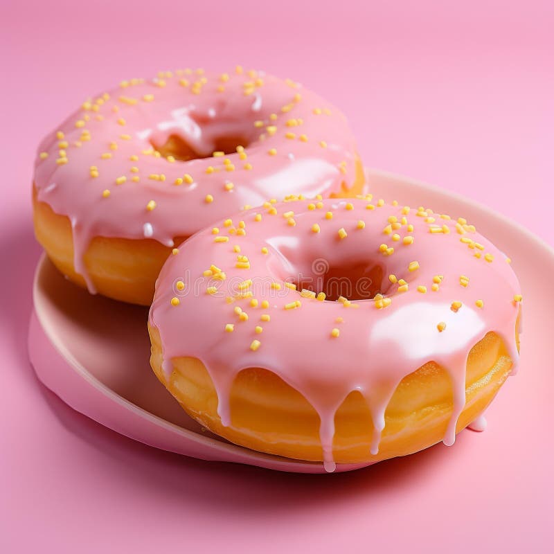 Two Pink Donuts on a Pink Plate Stock Illustration - Illustration of ...