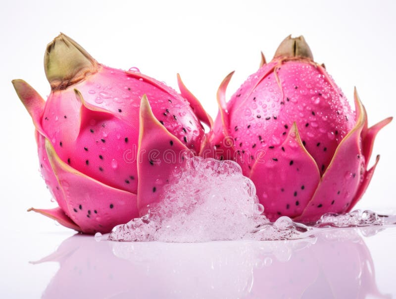 Two Pink Dragon Fruit Sitting on Top of Ice Stock Illustration ...
