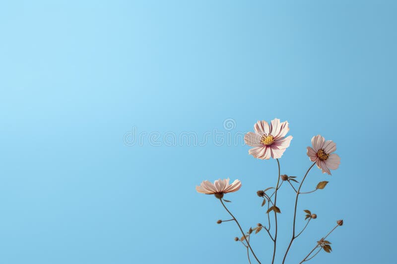Two Pink Flowers on a Blue Background Stock Illustration - Illustration ...