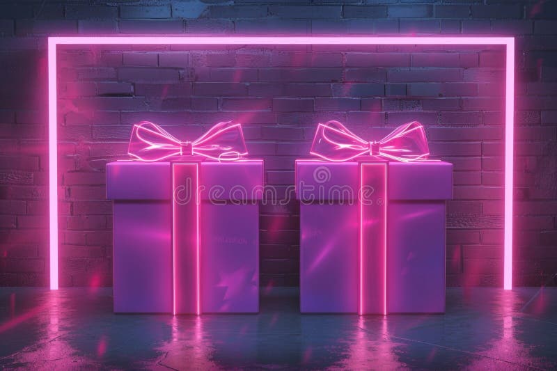 Two Pink Gift Boxes with Bows in Front of a Brick Wall. Perfect for ...