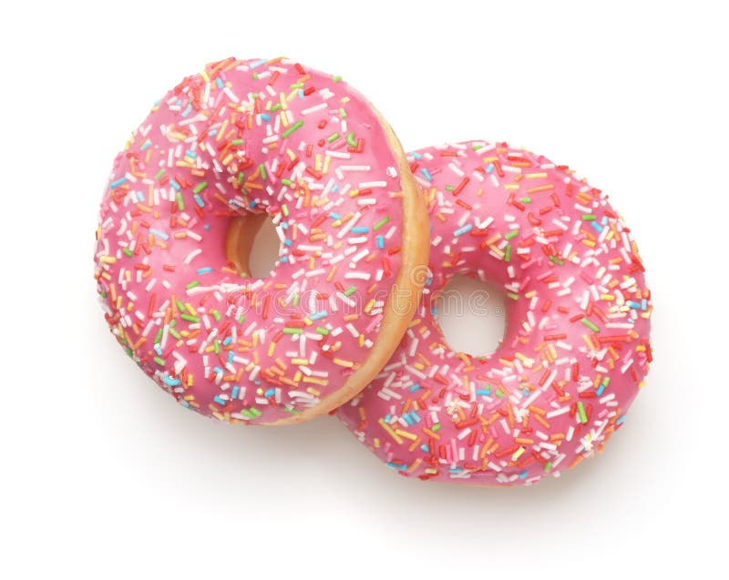 Two Pink Glazed Donuts with Colorful Sprinkles Stock Image - Image of ...
