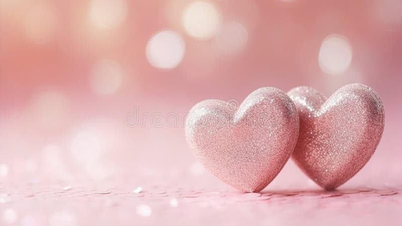 Two Pink Glitter Hearts on Pink Blur Background Stock Illustration ...