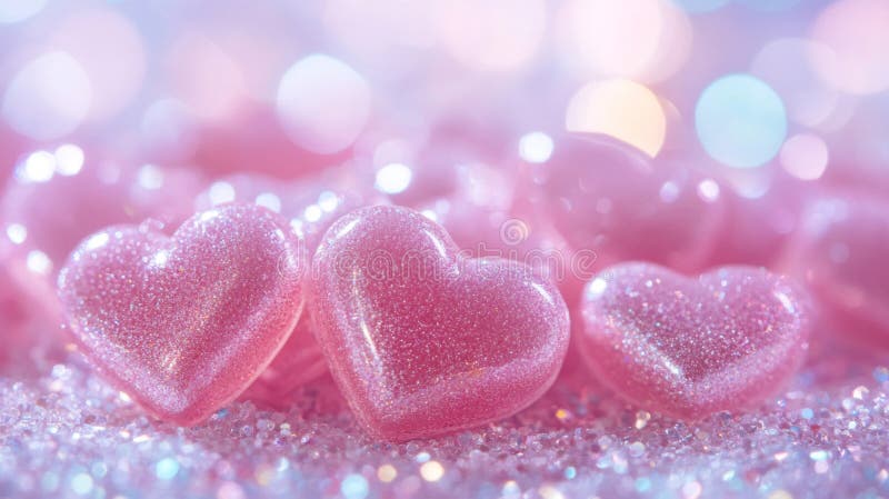 Two Pink Glitter Hearts on Sparkling Background Stock Illustration ...