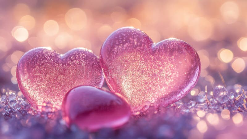 Two Pink Glitter Hearts on Sparkling Surface Stock Illustration ...
