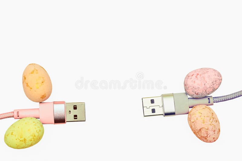 Two Pink Gray Usb Cables for Connection on White Stock Image - Image of ...