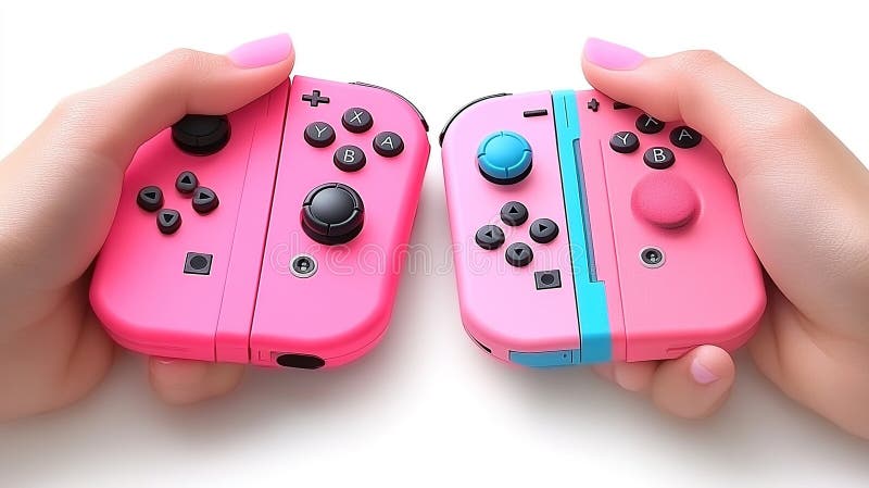 Two Pink Handheld Gaming Controllers Held by Hands Stock Illustration ...