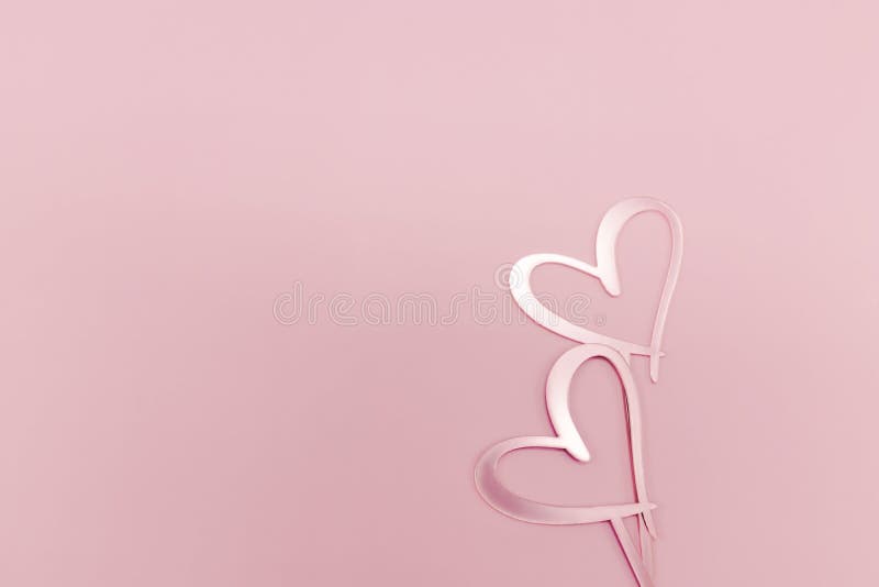 Two Pink Hearts on a Pink Background. Flat Layout, Space for Copying ...