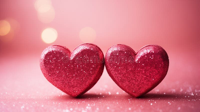 Two Pink Hearts on a Pink Background with Sparkles. Stock Illustration ...