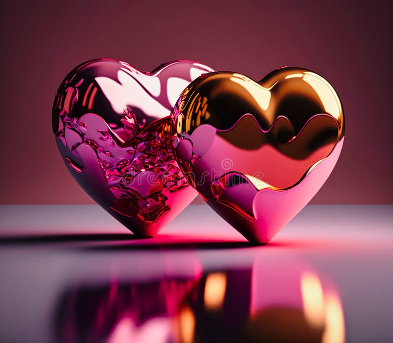 Two Pink Hearts with Beautiful Shiny Texture Detail, Generative AI ...