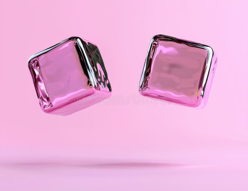 Two Pink Ice Cubes Floating in the Air. Stock Illustration ...