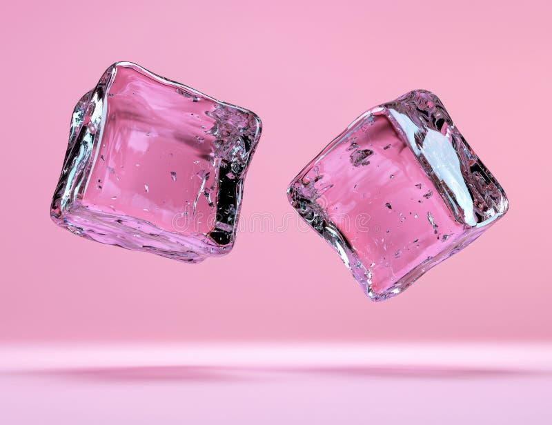 Two Pink Ice Cubes Floating on a Pink Background. Stock Illustration ...