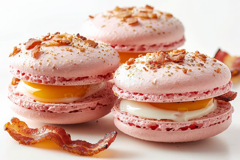 Two Pink Macarons with Bacon and Egg on Top. Stock Photo - Image of ...