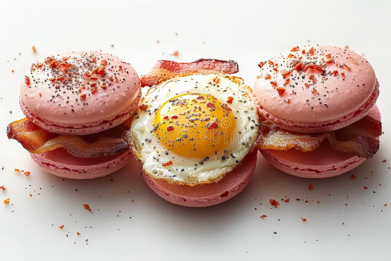 Two Pink Macarons with Bacon and Egg on Top. Stock Image - Image of ...