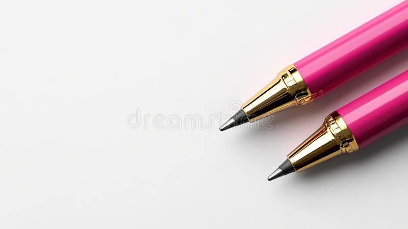 Two Pink Pens with Gold Tips on a White Surface Stock Image - Image of ...