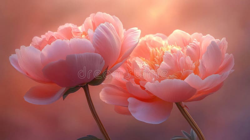 Two Pink Peonies in Soft Sunrise Light Stock Illustration ...