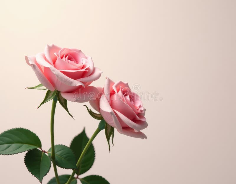 Two Pink Roses on Beige Background - Romantic Floral Image Stock ...