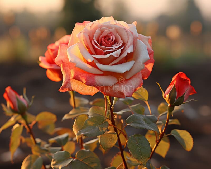 Two Pink Roses are Blooming in a Field Stock Illustration ...