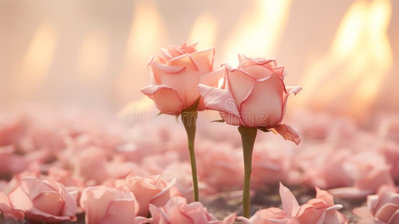 Two Pink Roses are Standing in Front of a Fire Stock Illustration ...