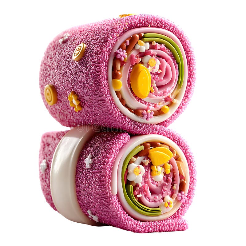 A Whimsical Stack of Pink Textured Rolls with Candy and Flower Accents ...