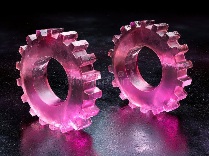 Two Pink Translucent Gears on a Wet Surface. Stock Illustration ...