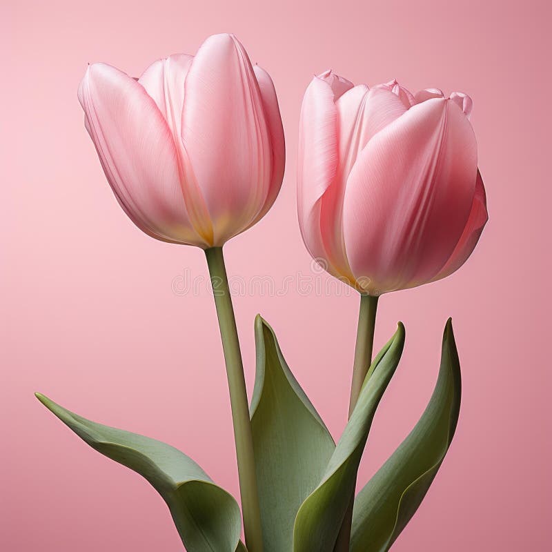 Two Pink Tulips on a Pink Background Stock Illustration - Illustration ...