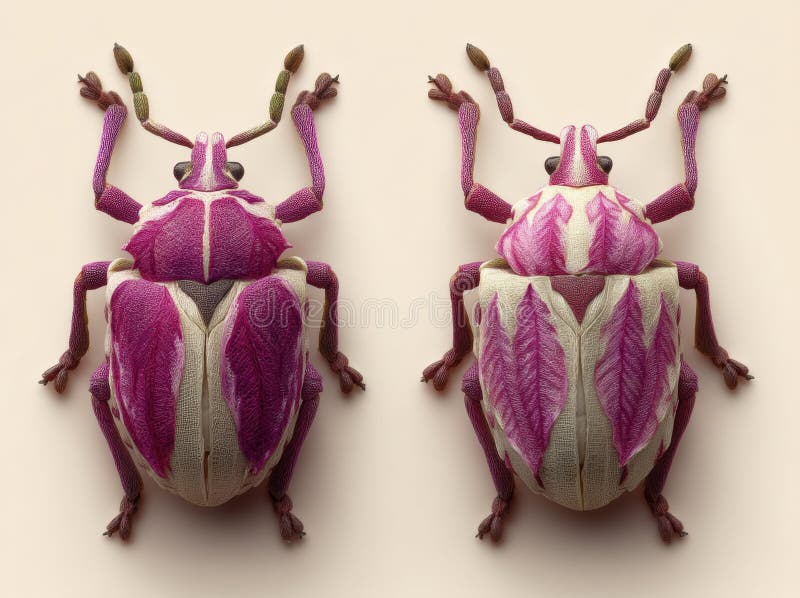 Two Pink and White Weevils on a Light Background. Stock Illustration ...