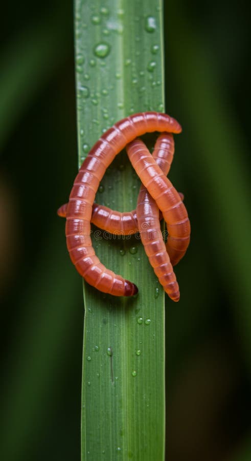 Two Pink Worms on Dewy Green Grass Blade Stock Illustration ...