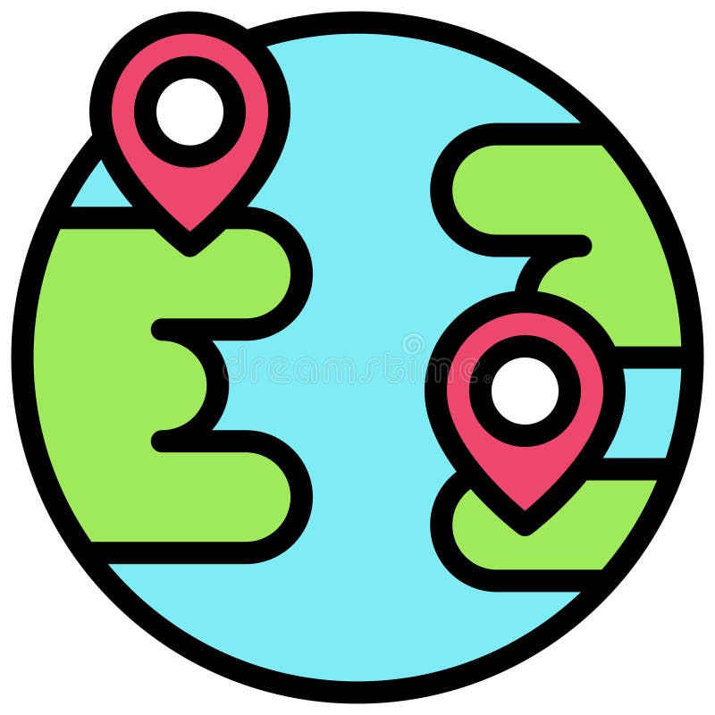 Two Pins on Earth Icon, Location Map and Navigation Vector Stock Vector ...