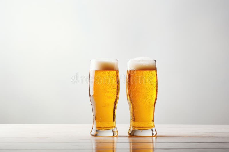 Two Pint Glasses Filled with Beer and Topped. Generative AI Stock Photo ...