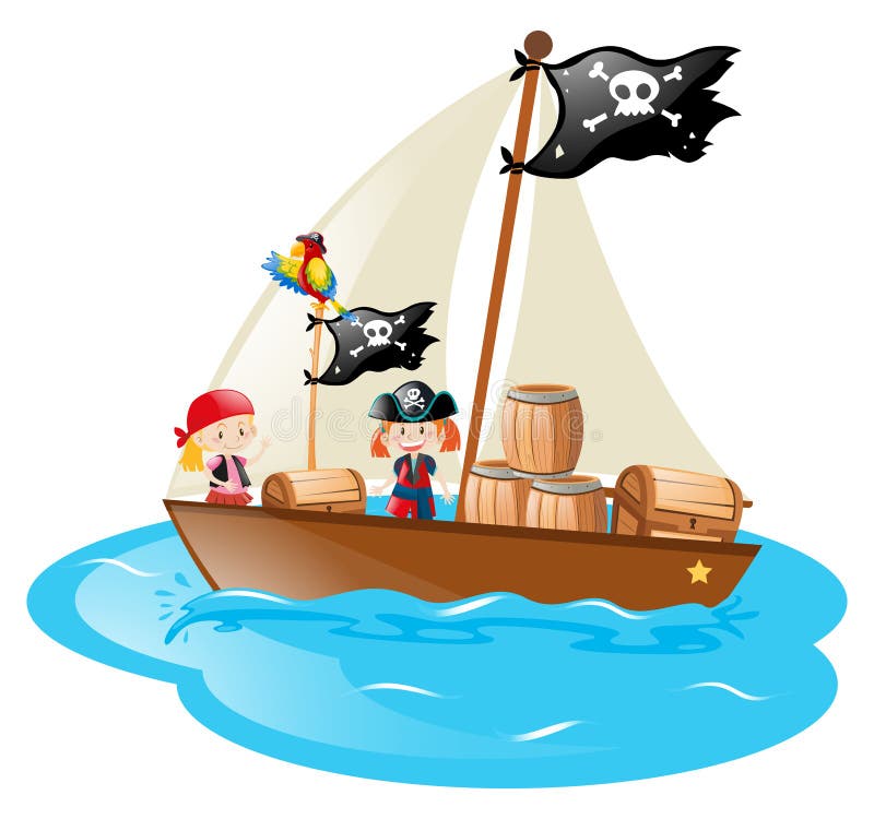 Two Pirates Sailing the Boat Stock Illustration - Illustration of ...