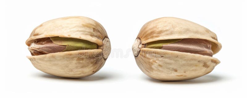 Two Pistachio Nuts with Shells on White Background, Close-up View ...