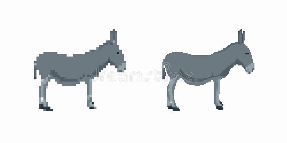 Two Pixel Art Donkeys Facing Right in Simple Design Displayed Side by ...