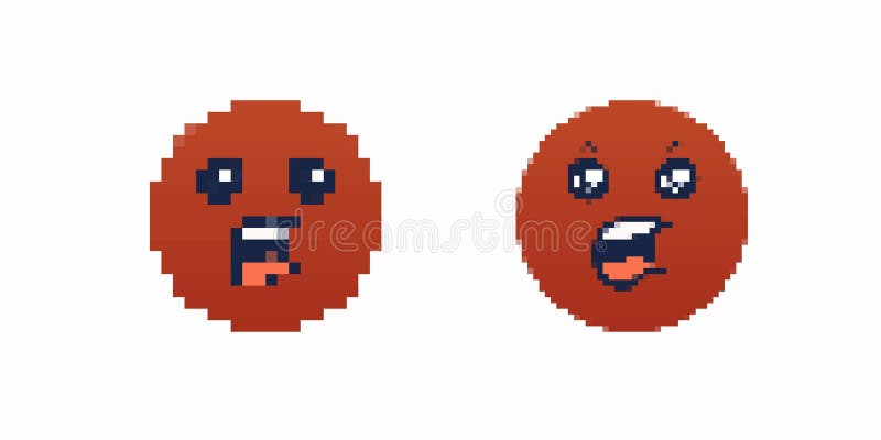 Two Pixel Art Faces with Expressive Emotions in Red Circular Shapes ...