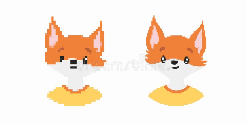 Pixel Art of Cute Fox Faces with Expressive Features and Bright Orange ...