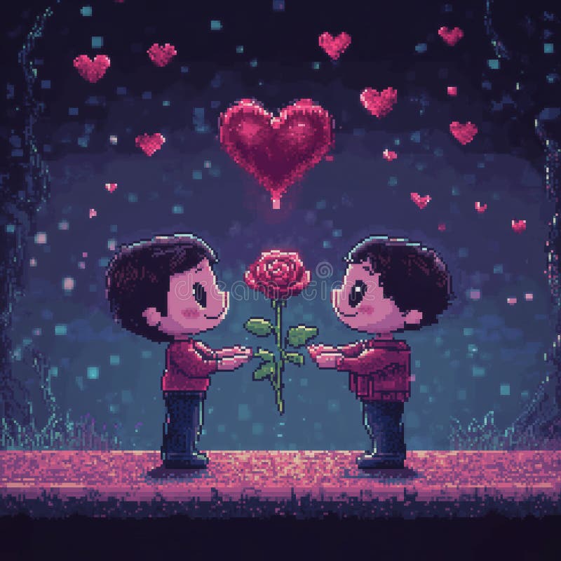 Two Pixelated Figures Holding Hands, Stock Illustration - Illustration ...